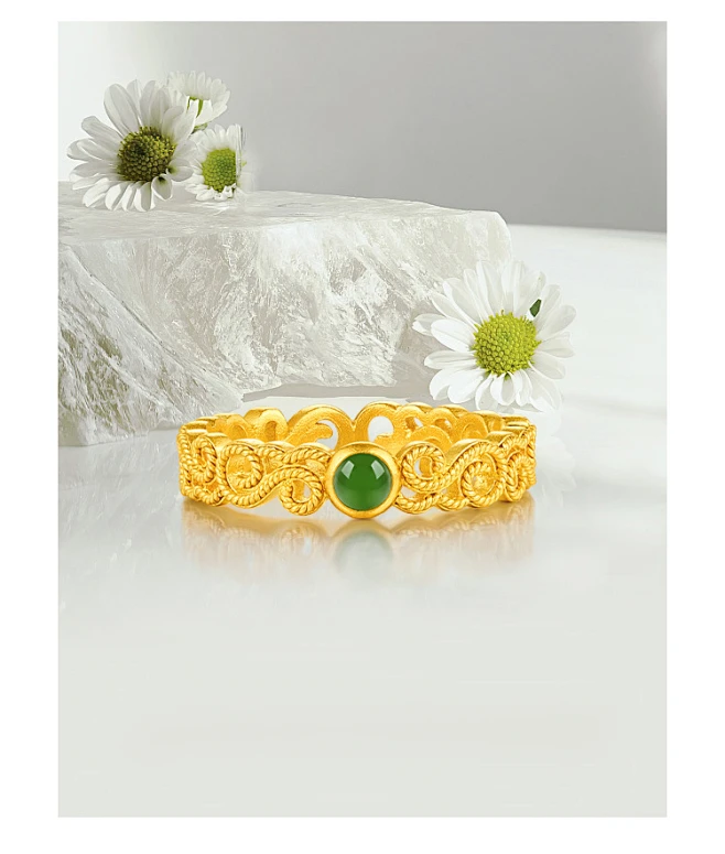 Mclon/曼卡龙花丝小碧玉黄金戒指和田玉手工花丝足金计价精品-tmall.com天猫-花瓣网
