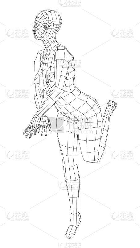 Wireframe girl posing in a sexy pose. Vector