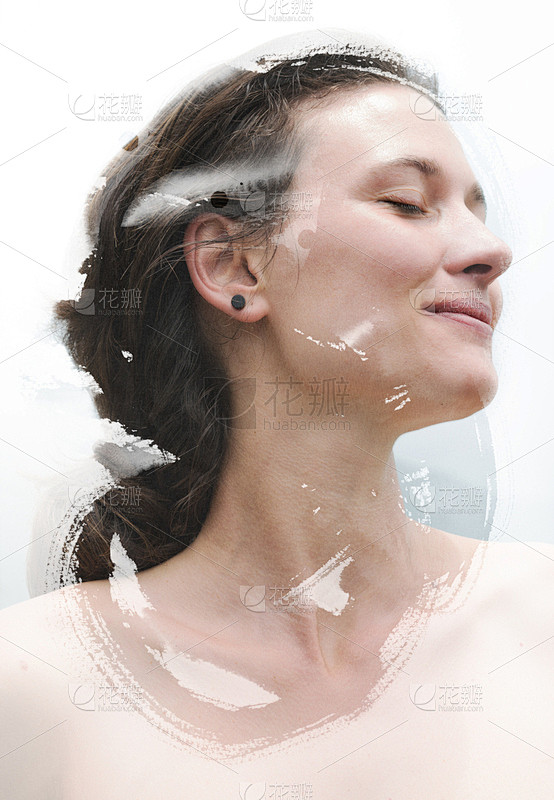 多样,水墨画,多帧影像,侧面像,闭着眼睛,艺术模特,人的脸部,头发,垂直画幅,美