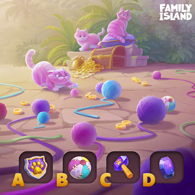 May be a cartoon of text that says FAMILY ISLAND A B c D