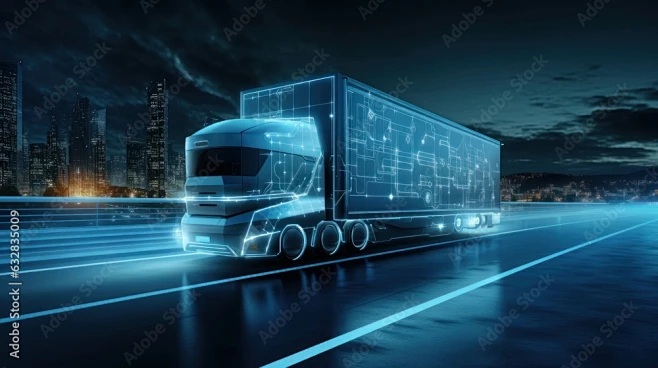 Truck Driving on the Road with Sensors Scanning, Futuristic Autonomous ...