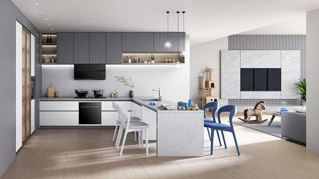 现代简约厨房-正视