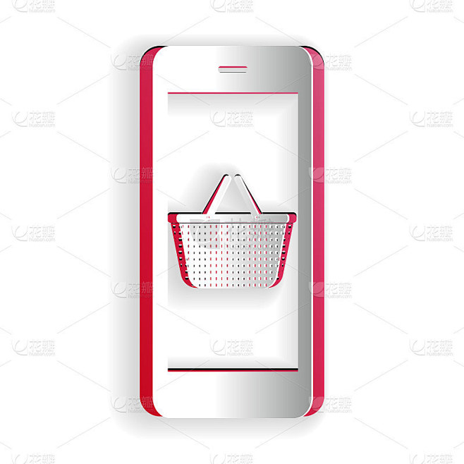 Paper cut Mobile phone and shopping basket icon is