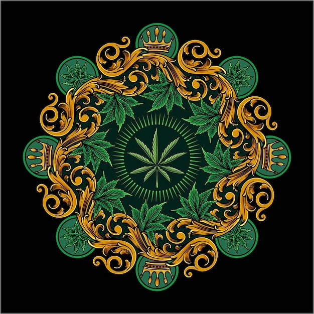 Classic crown luxury weed leaf mandala ornament vector illustrations ...