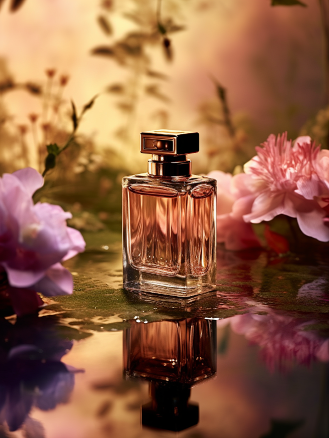 13501210190_A_perfume_bottle_gracefully_resting_on_a_wet_stone ...