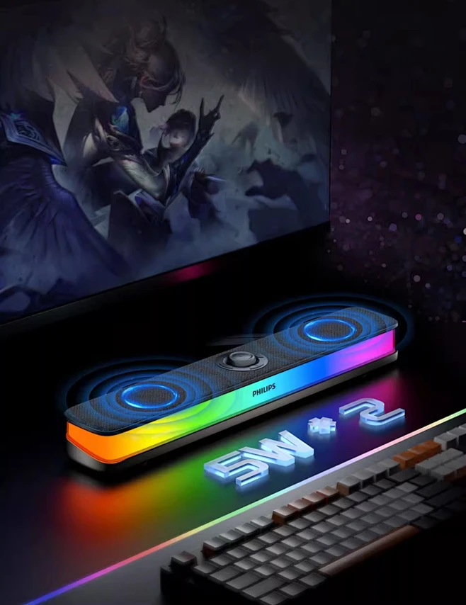 飞利浦蓝牙音响电脑台式家用桌面音箱有线RGB灯效游戏电竞SPA6109-tmall.com天猫-花瓣网