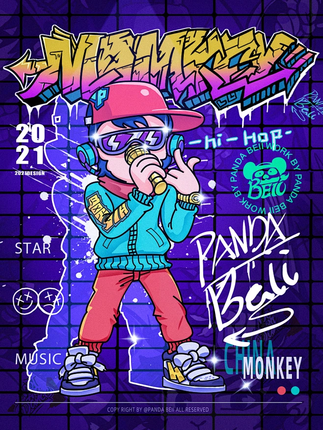 【小熊猫插画】HI-HOP MONKEY IP形象设计插画设计-花瓣网