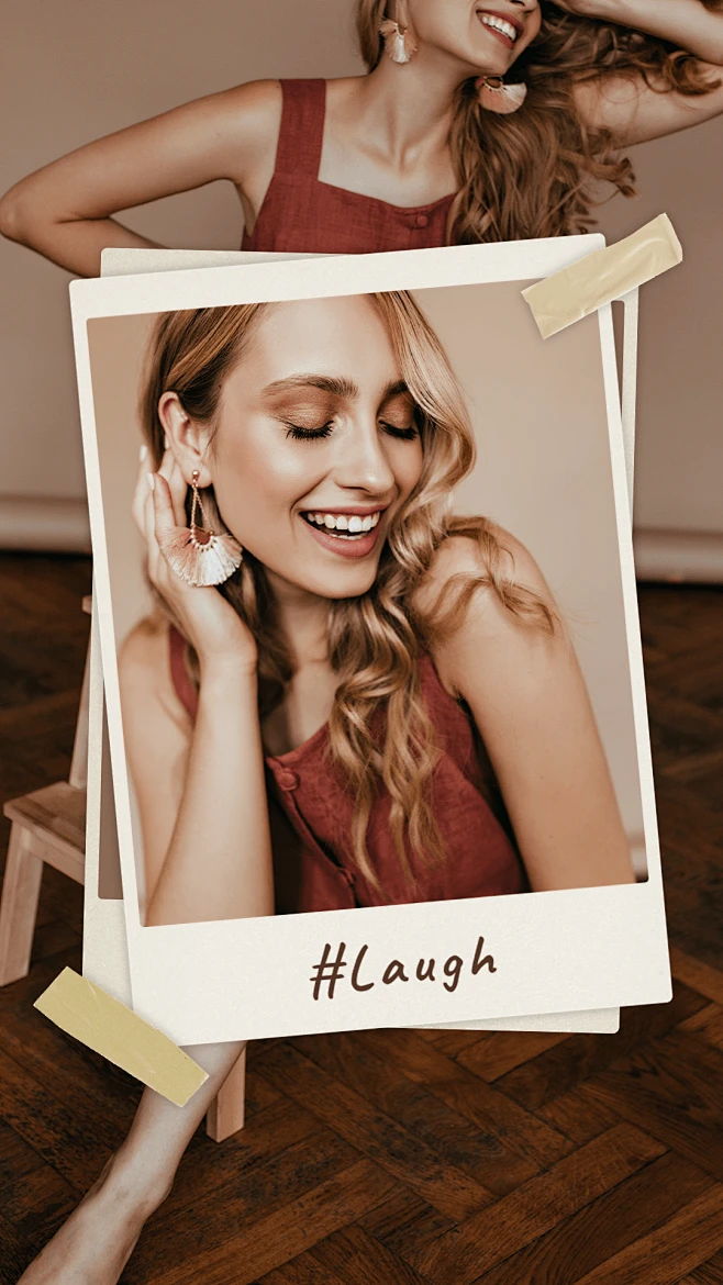 Simple Polaroid style Laugh Woman Instagram story素材-花瓣网