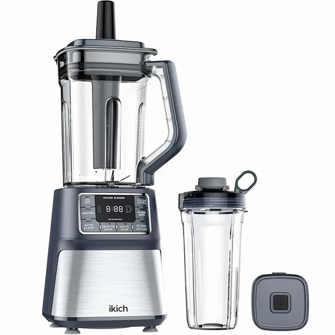 Amazon.com: IKICH 53 盎司真空搅拌机和 25 盎司冰沙杯，专业搅拌机冰淇淋，高速台面厨房冰沙制作机，安静搅拌机，LCD ...
