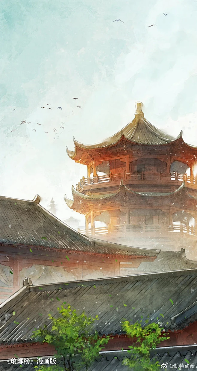 古风水彩场景-花瓣网