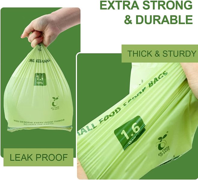 Amazon.com: Codirom 100% Compostable Trash Bags, 1.6 Gallon, 6 Liter ...