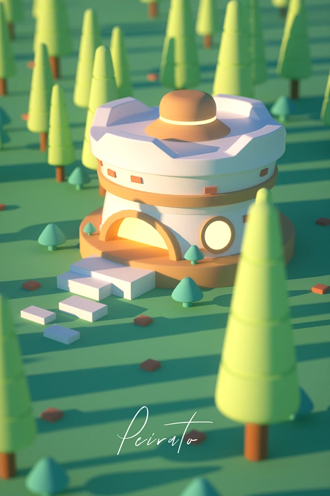 Low Poly风格作品【附教程】~三维/C4D设计-花瓣网