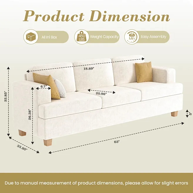 Amazon.com: TECHMILLY Comfy 89 Inch Couch Sofa with Deep Seat, Chenille ...