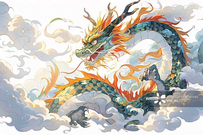 中国龙在祥云里飞翔，端午节，龙年新年插画图片素材-花瓣网