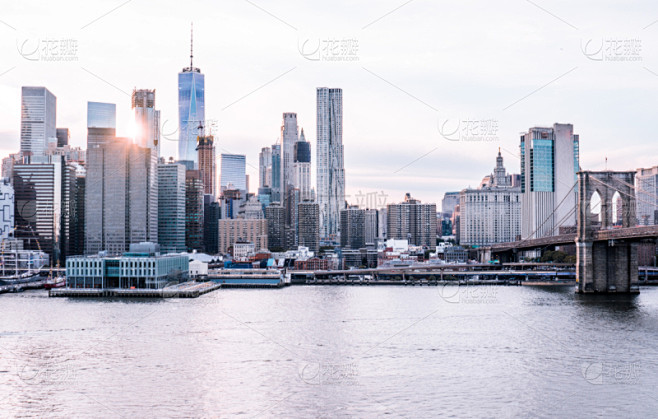 城市天际线,纽约州,天空,美国中大西洋地区,水平画幅,无人,曙暮光,夏天,户外,布鲁克林