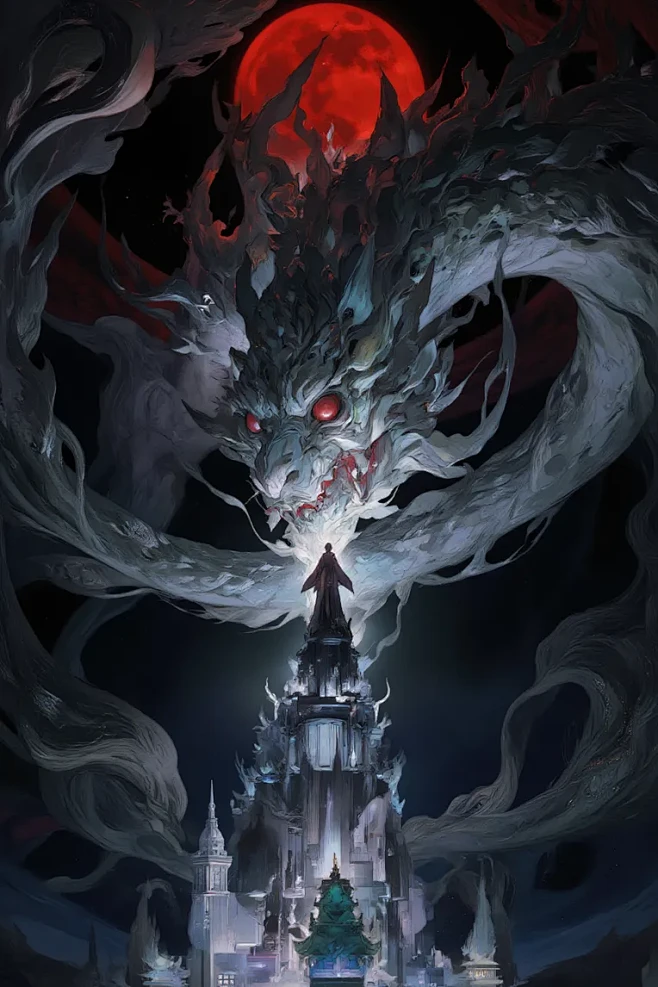 AS丨红月之下暗黑奇幻玄幻游戏小说风格构图F.1 -LoRA-AS三七-LiblibAI-花瓣网