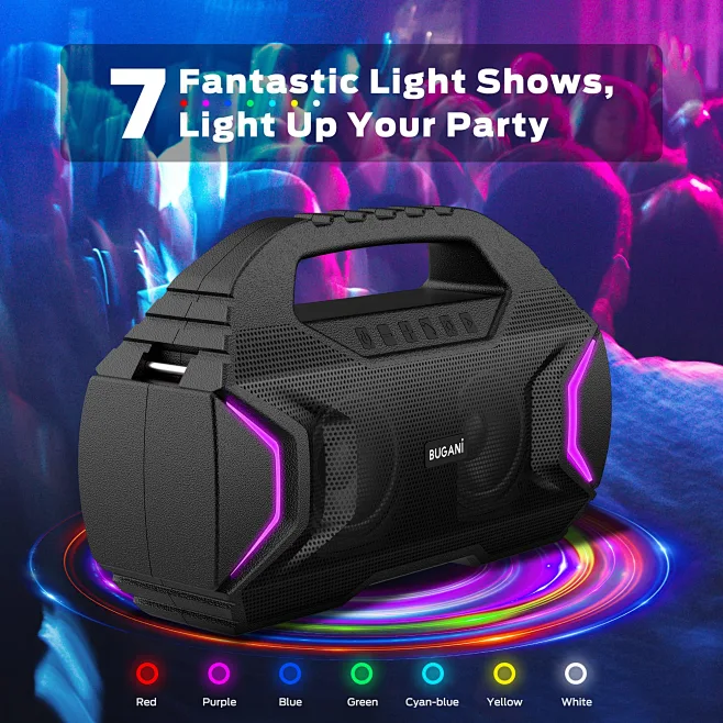 Amazon.com: BUGANI 蓝牙音箱带无线麦克风,Party Plus 无线便携式音箱,带大功率立体声,30 小时播放时间,支持卡拉 ...