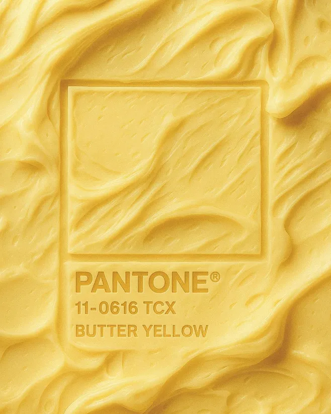 This may contain: pantone's butter yellow color is shown in close up ...