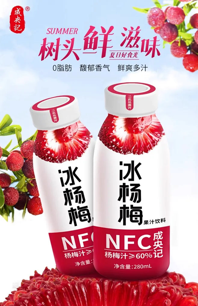 成央记冰杨梅汁饮料西梅汁纯果汁整箱酸梅汤果蔬汁280ml*6瓶-tmall.com天猫-花瓣网