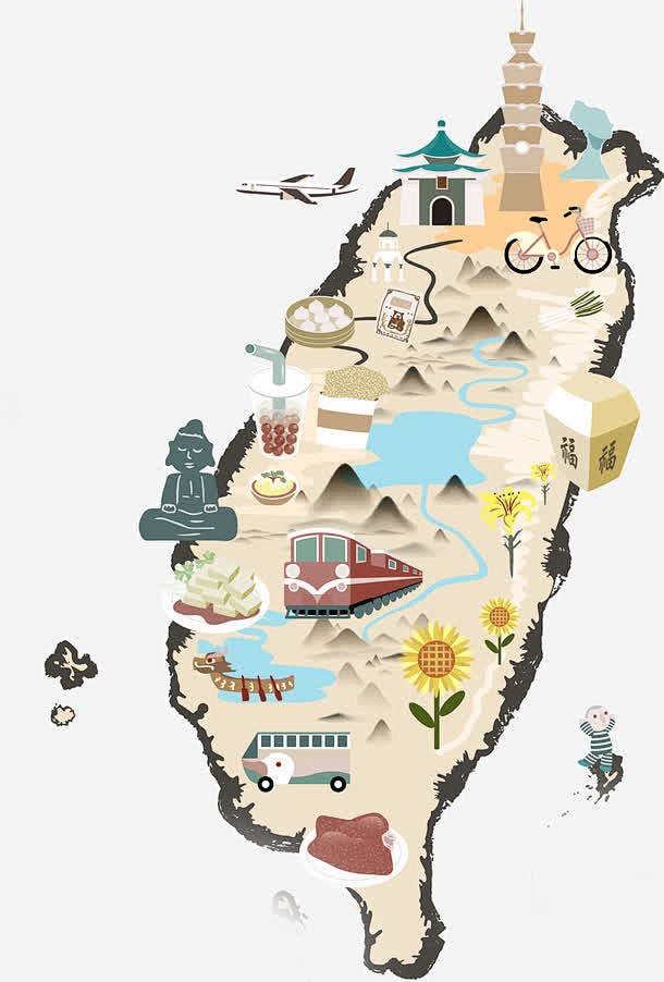 手绘童趣卡通台湾省地图