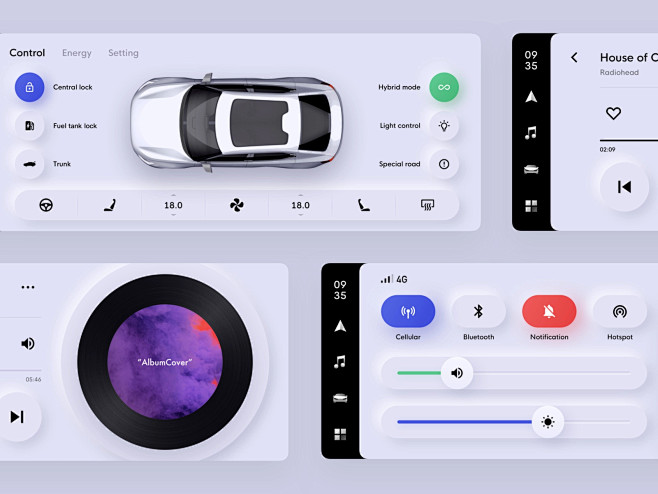 Car UI Concept Light mode drive hmi tesla neomorphism automative car