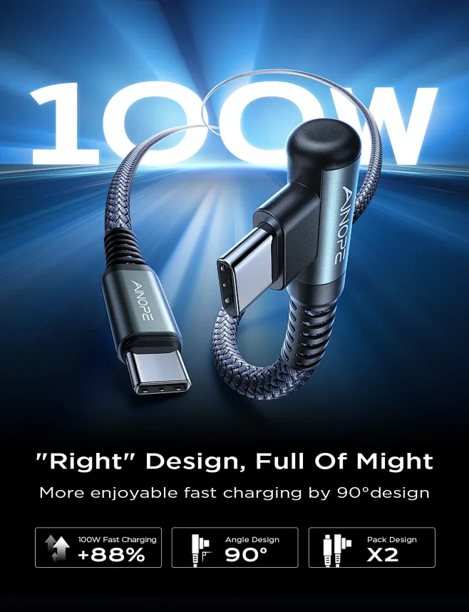 AINOPE USB C to USB C Cable 100 W/5 A [2 Pieces/0.5 M] PD3.0 QC4.0 Super Fast Charging Cable USB ...