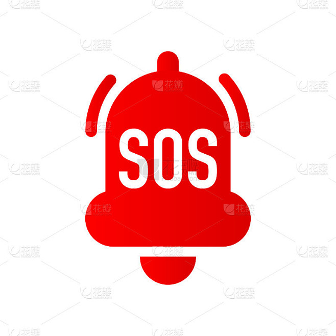 警铃和SOS字母图标孤立的白色背景。警铃，求救信号。平面设计。矢量插图。