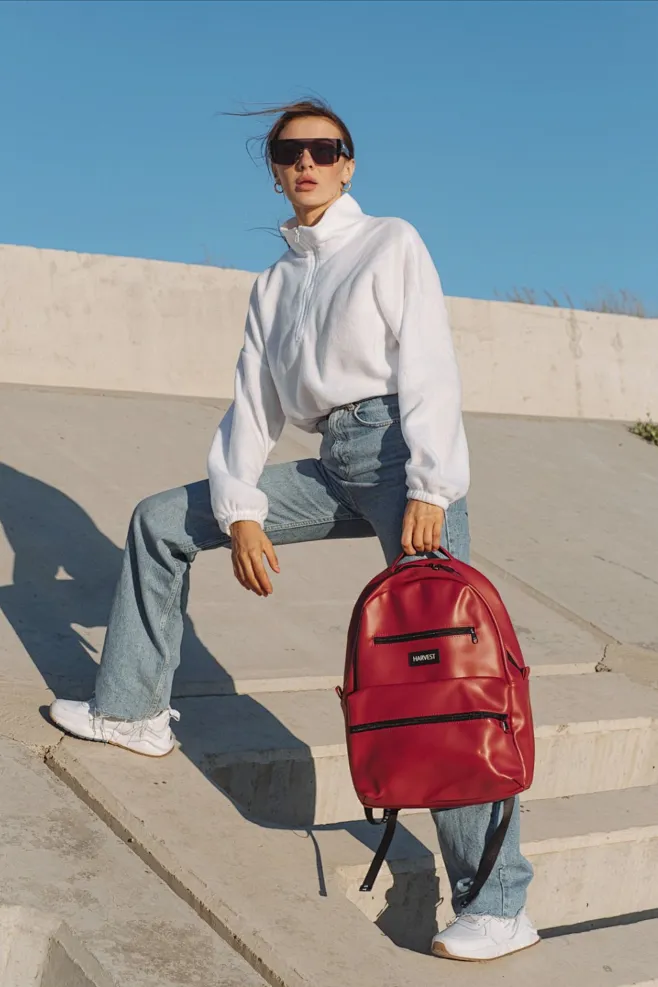 Bright red rucksack by HarvestUA with grab handle will hold all of your ...