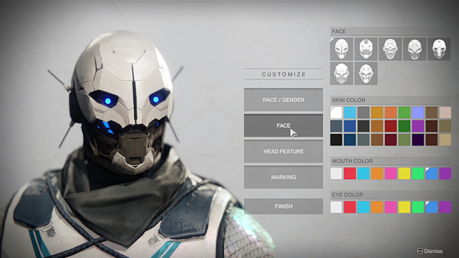 Customize face screenshot of Destiny 2 video game interface