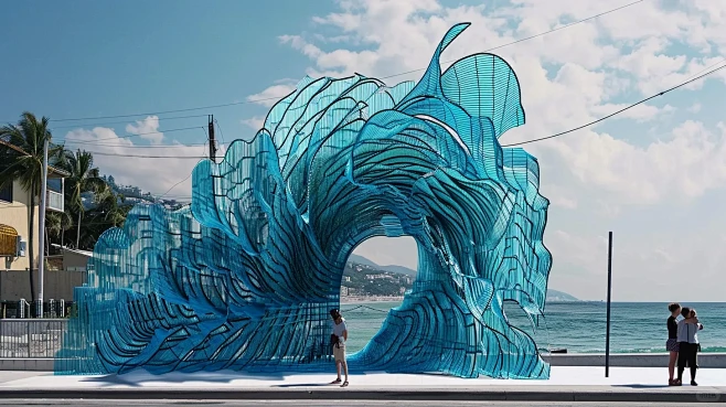 Midjourney分享：公共艺术装置-海浪