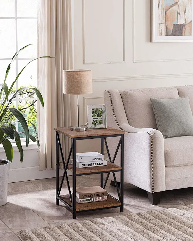 Amazon.com: Vintage Brown Finish Metal X-Design Chair Side End Table ...