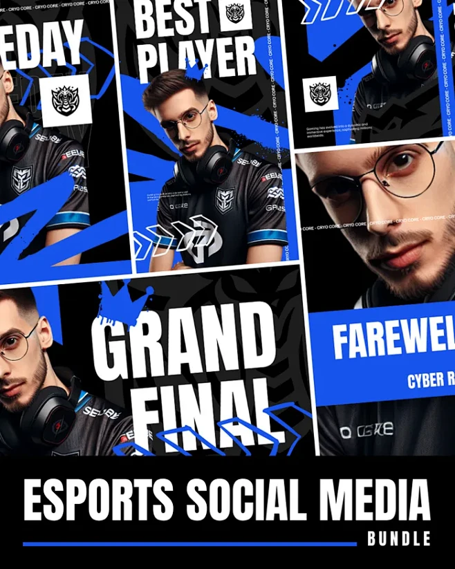 eSports Social Media Bundle Design Template-花瓣网