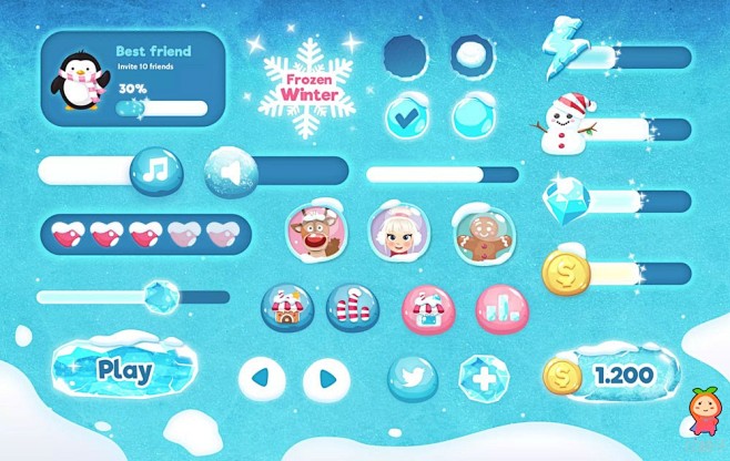 Frozen GUI Pack 1.7 冬季冰雪主题游戏UI界面Unity3d插件/模型Unity3d专区CG柚子-服务万千独立游戏开发者|游戏美术素材|3D模型下载|G柚子游戏源码 ...