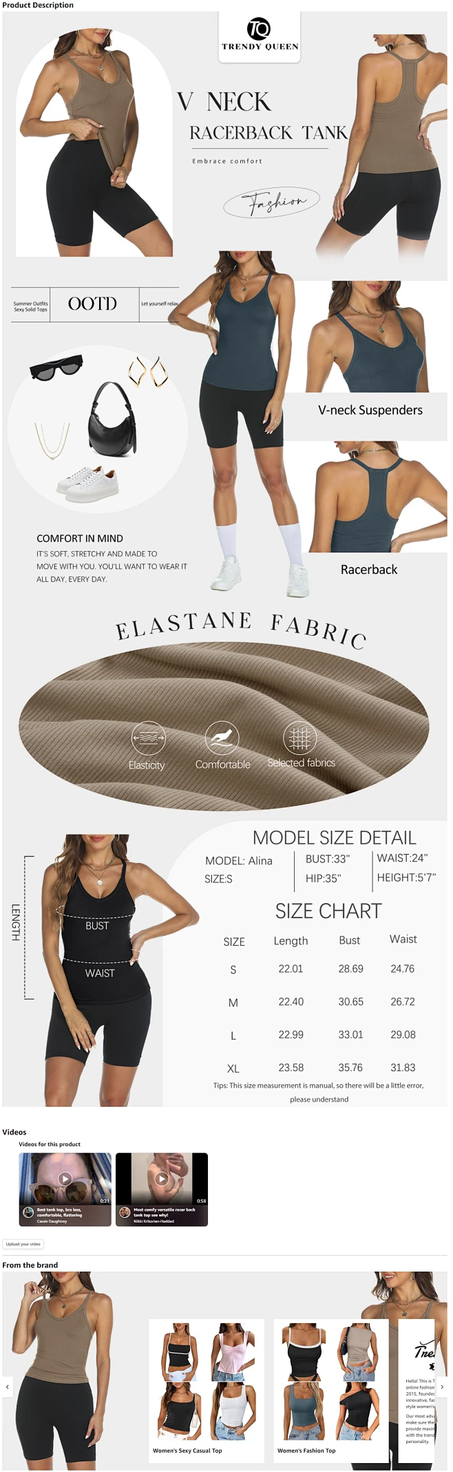 Trendy Queen Womens Ribbed Tank Tops Racerback Summer Basic Camisole V ...