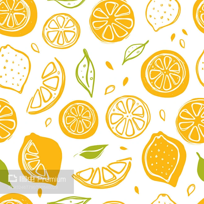 切片,Seamless pattern with lemon. Whole, half, sliced, bitten. Hand drawn ...