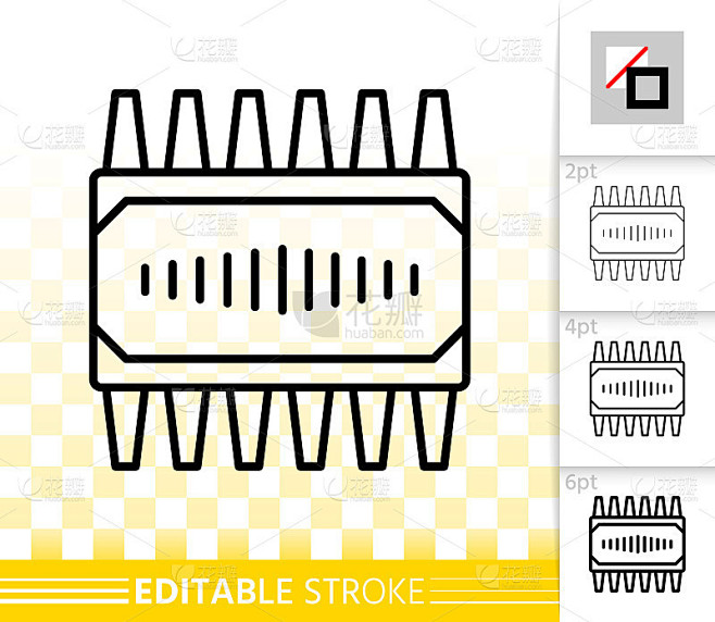 Microchip circuit simple black line vector icon