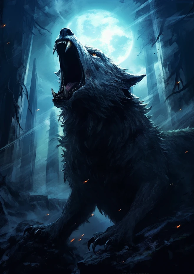 newreading_a_wolf_howling_in_the_dark_with_a_full_moon_above_in ...