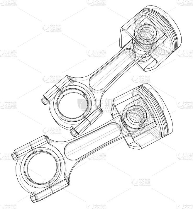 Sketch of piston. Vector rendering of 3d