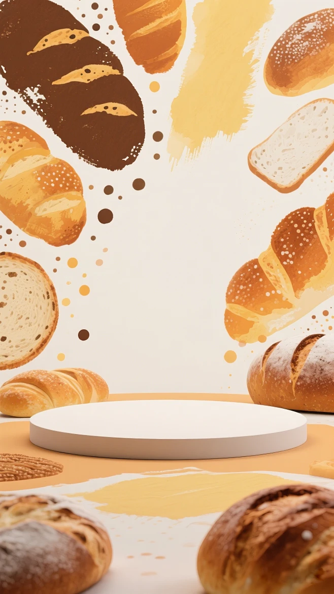 场景，展台，电商背景，水彩，面包，烘焙，竖版，zxs (3)-花瓣网