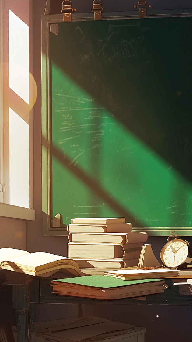 an upright desktop with books, in the style of impressionist: dappled ...