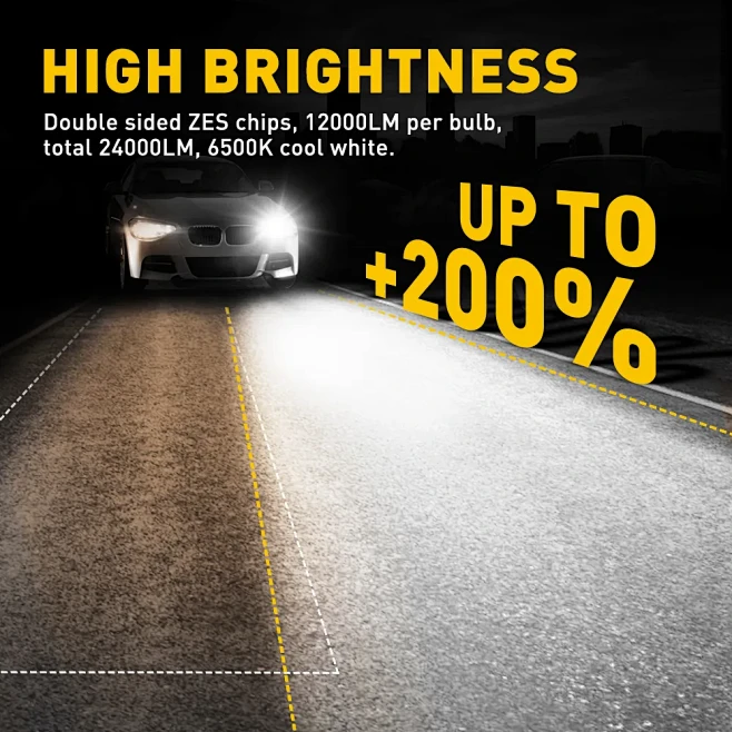 2pcs 12000lm 9005 Hb3 Led Headlights Lights Bulb Zes Chip Turbo Led H7 ...