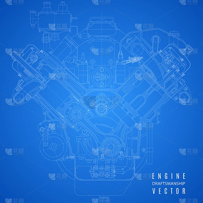 blueprint engine, project technical drawing on the素材-花瓣网