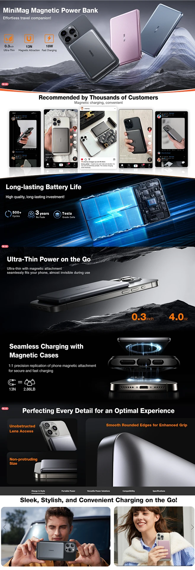 Amazon.com: TORRAS MiniMag Power Bank, 5,000mAh Wireless Portable ...