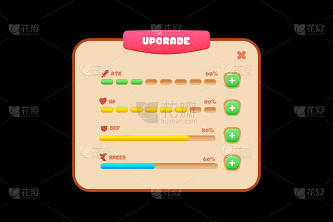 Game Upgrade ui kit vector elements design.