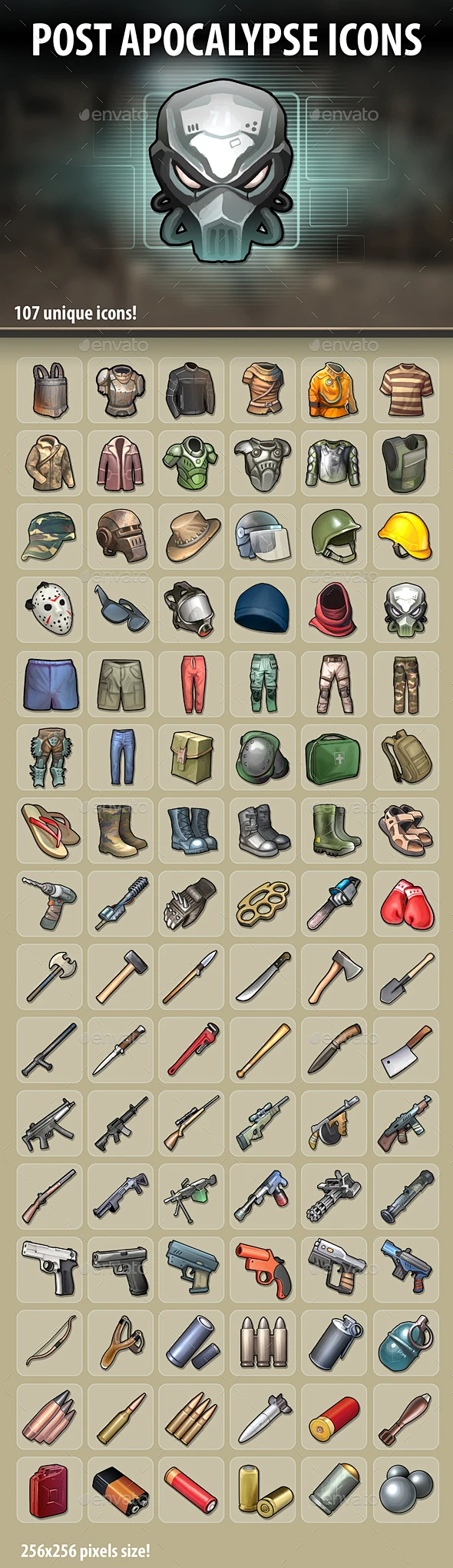 后启示录图标-杂项游戏资产Post Apocalypse Icons - Miscellaneous Game Assets盔甲,工艺,游戏 ...