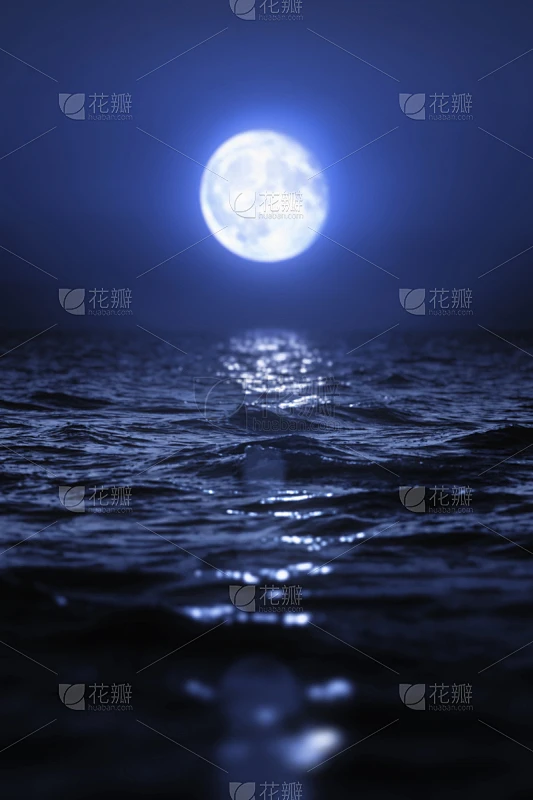 无人,月亮,海洋,充满的,在上面,自然,垂直画幅,宁静,地形,夜晚素材-花瓣网