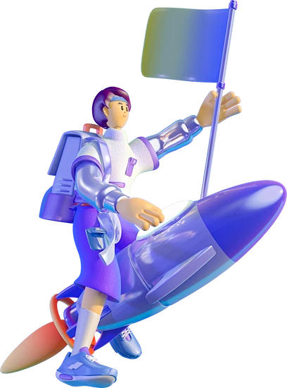 3d招聘人物插画-骑着火箭男孩-花瓣网