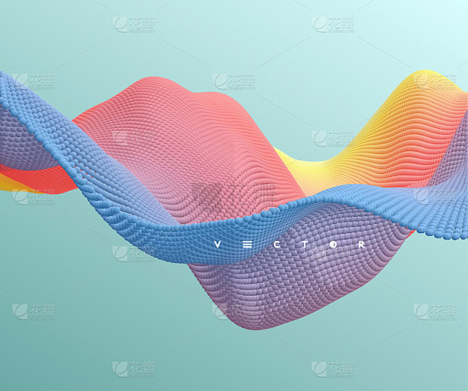 3D wavy background. Array with dynamic emitted par