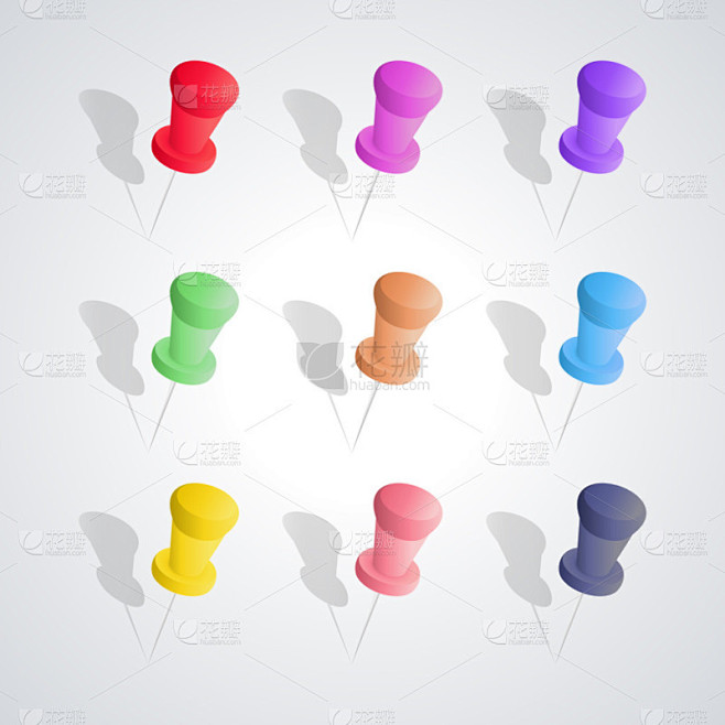 设置的图钉，矢量图.