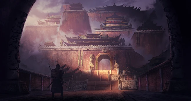General 3840x2033 ArtStation digital art castle building samurai-花瓣网